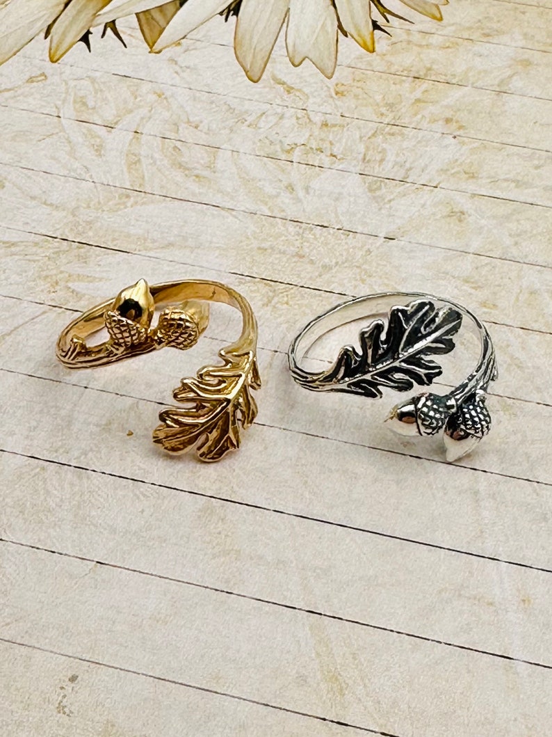 Gold Acorn With Oak Leaves Adjustable Ring - Acorn Ring, Fall Rings ...