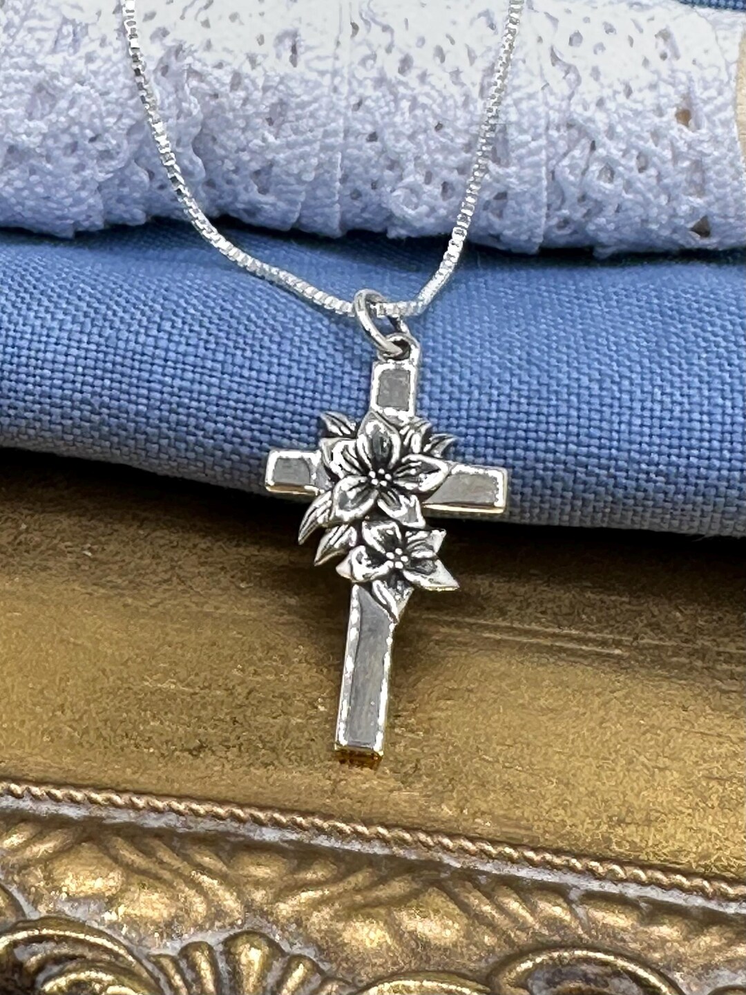 Sterling Silver Cross With Lily Flower Necklace - Symbolic Jewelry ...