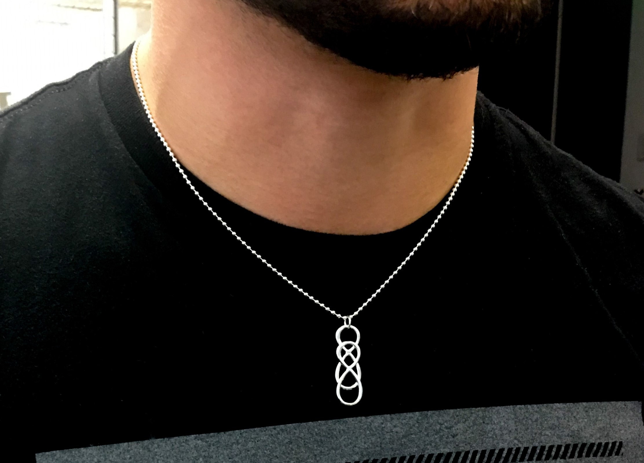 Double Infinity for Him - Sterling Silver Infinity Necklace, Ball Chain ...