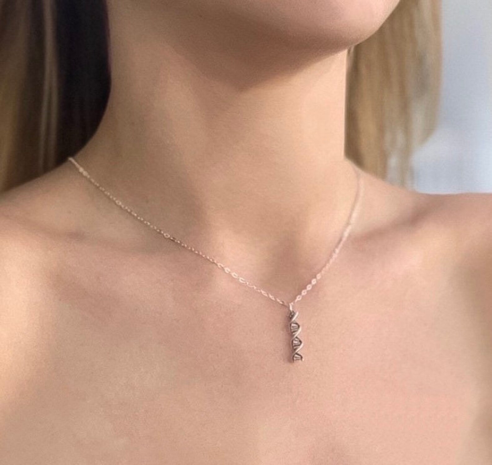 DNA Necklace Sterling Silver Helix Necklace Double Helix - Etsy