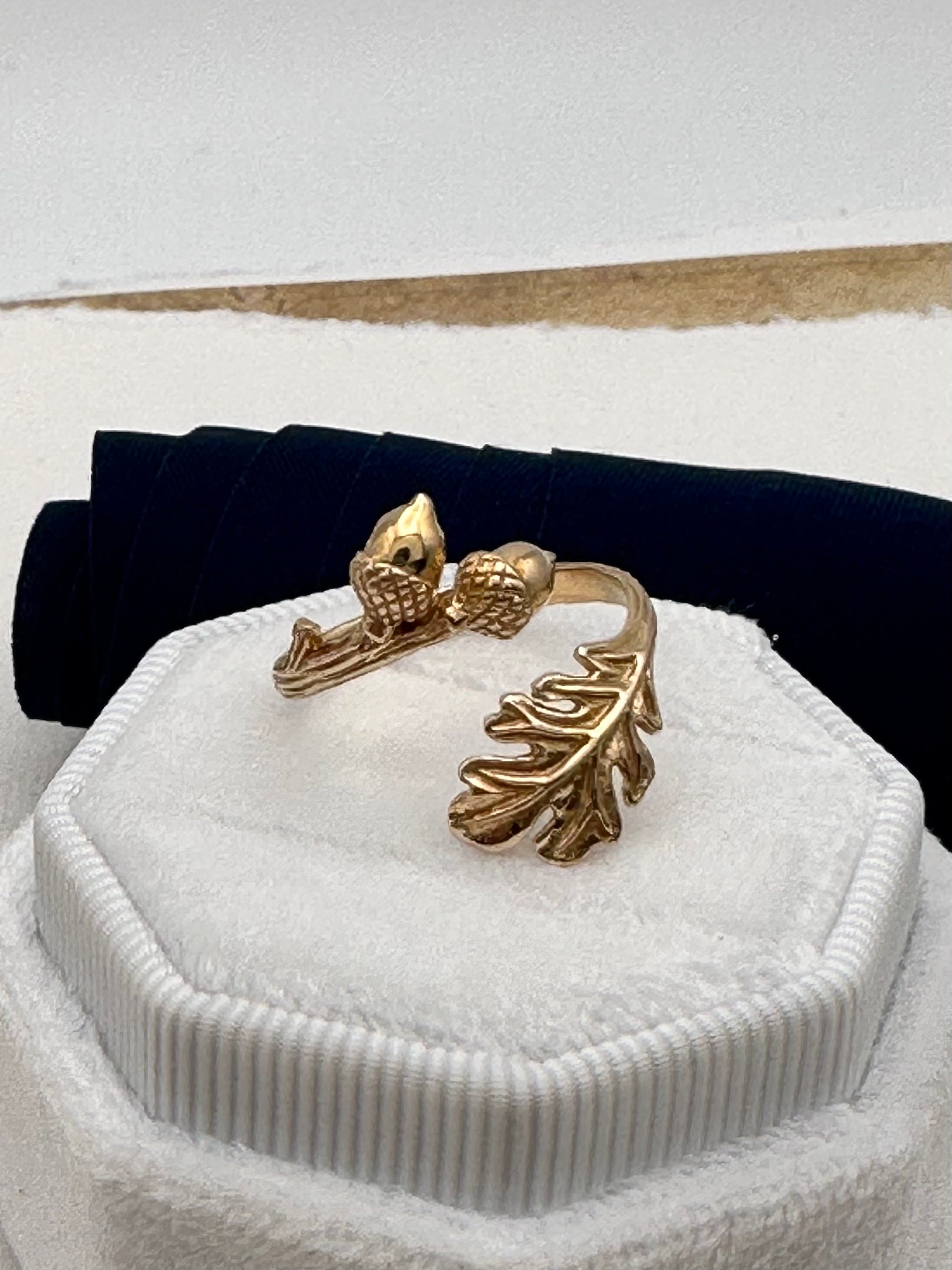 Gold Acorn With Oak Leaves Adjustable Ring - Acorn Ring, Fall Rings ...