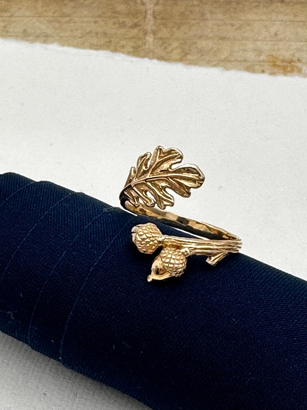 Gold Acorn With Oak Leaves Adjustable Ring - Acorn Ring, Fall Rings, Oak Leaf, Adjustable Ring ...