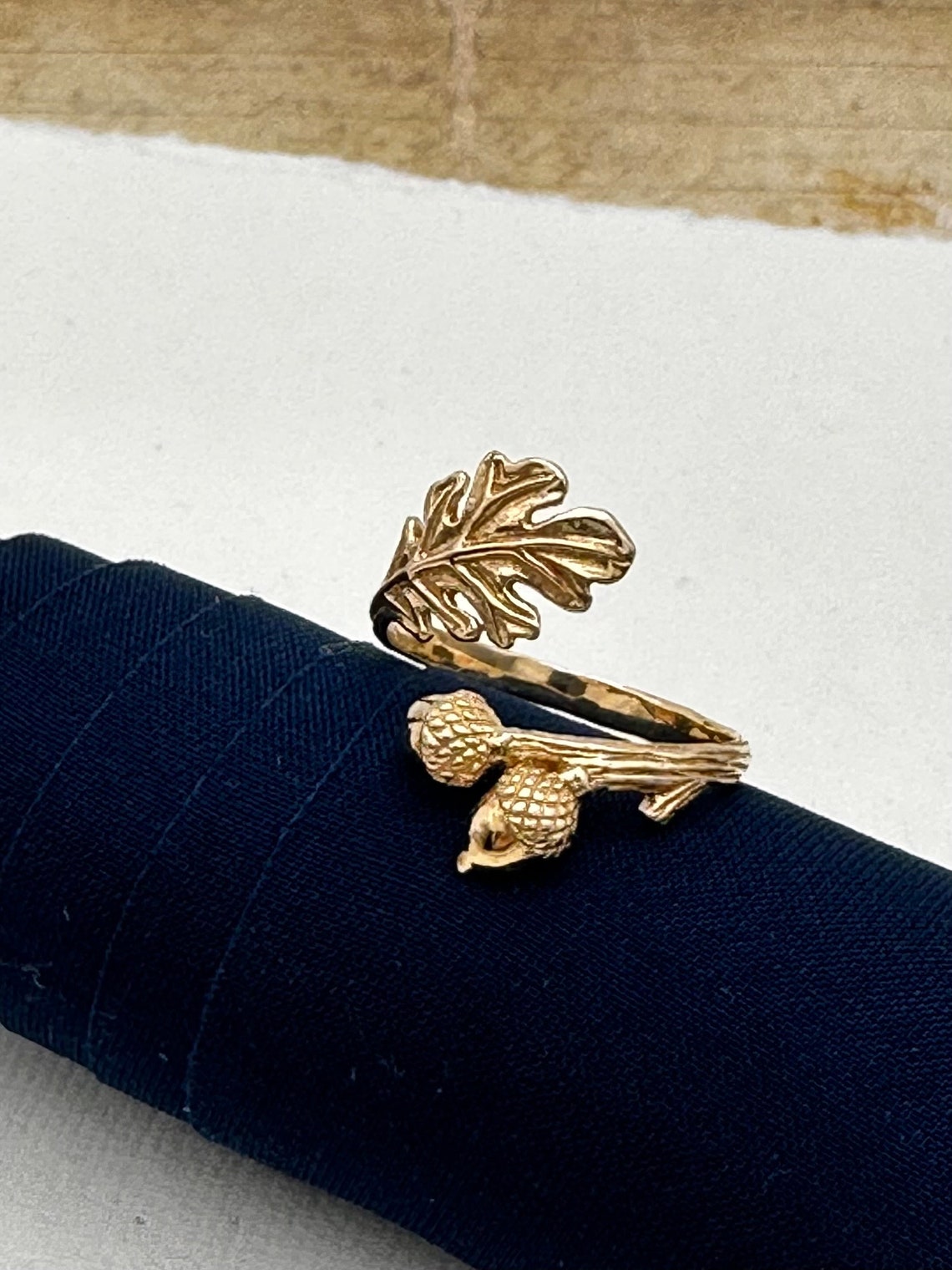 Gold Acorn With Oak Leaves Adjustable Ring - Acorn Ring, Fall Rings ...