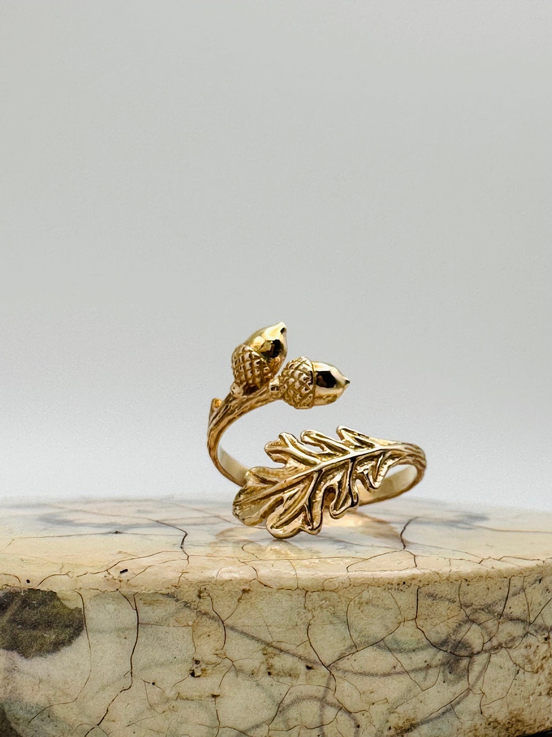Gold Acorn With Oak Leaves Adjustable Ring - Acorn Ring, Fall Rings ...