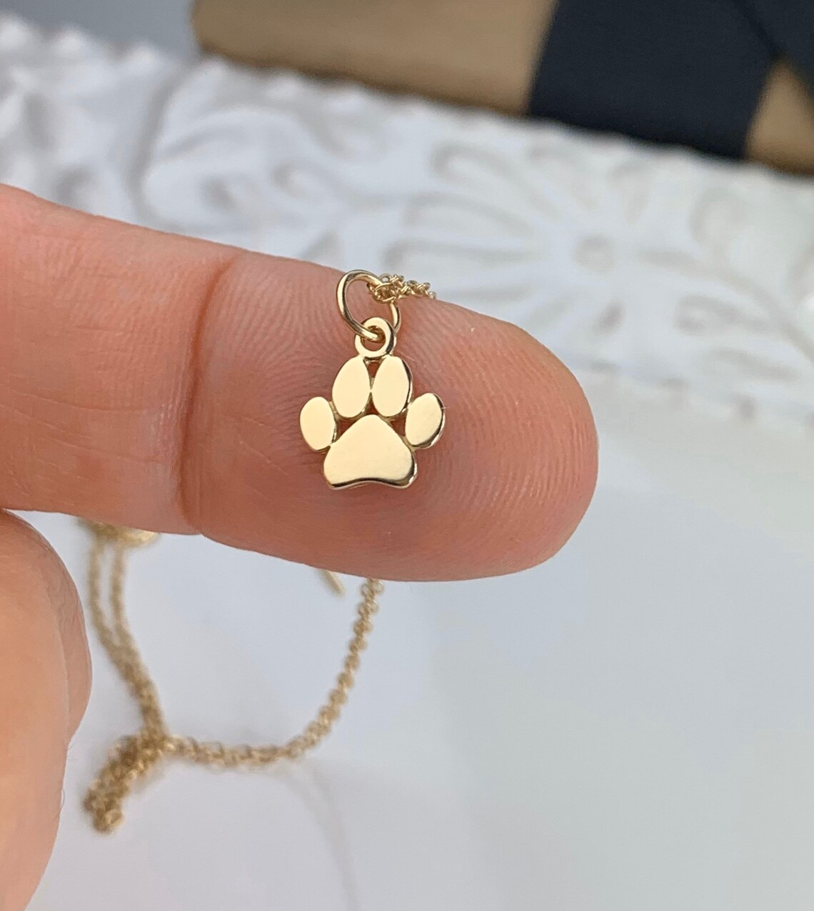 Paw Print Necklace Solid Gold Small 14K Gold Paw Jewelry - Etsy