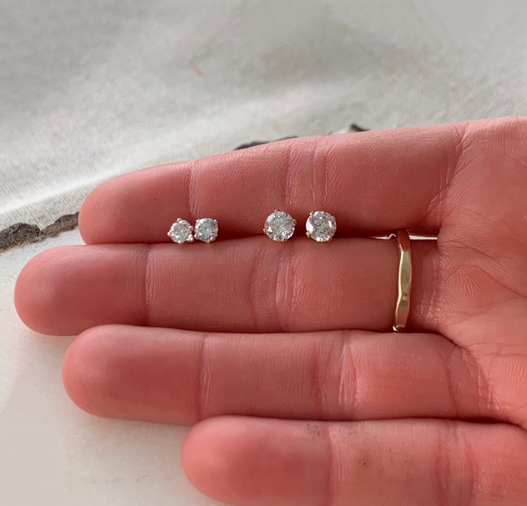 Tiny Stud Earrings - Sterling Silver CZ Stud Earrings, Minimal Earrings ...