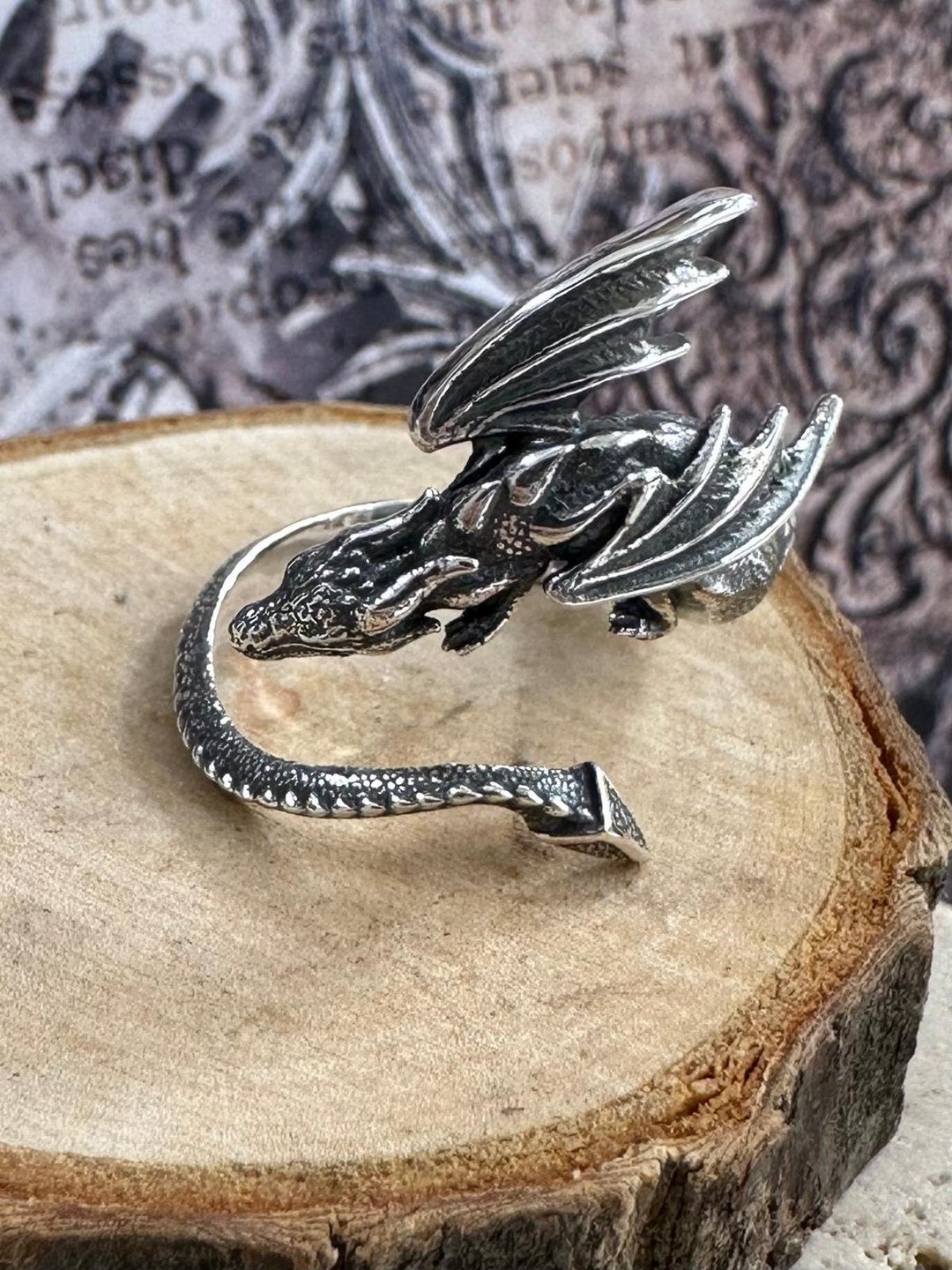 Dragon Ring - Sterling Silver Adjustable Ring, Medieval Jewelry ...