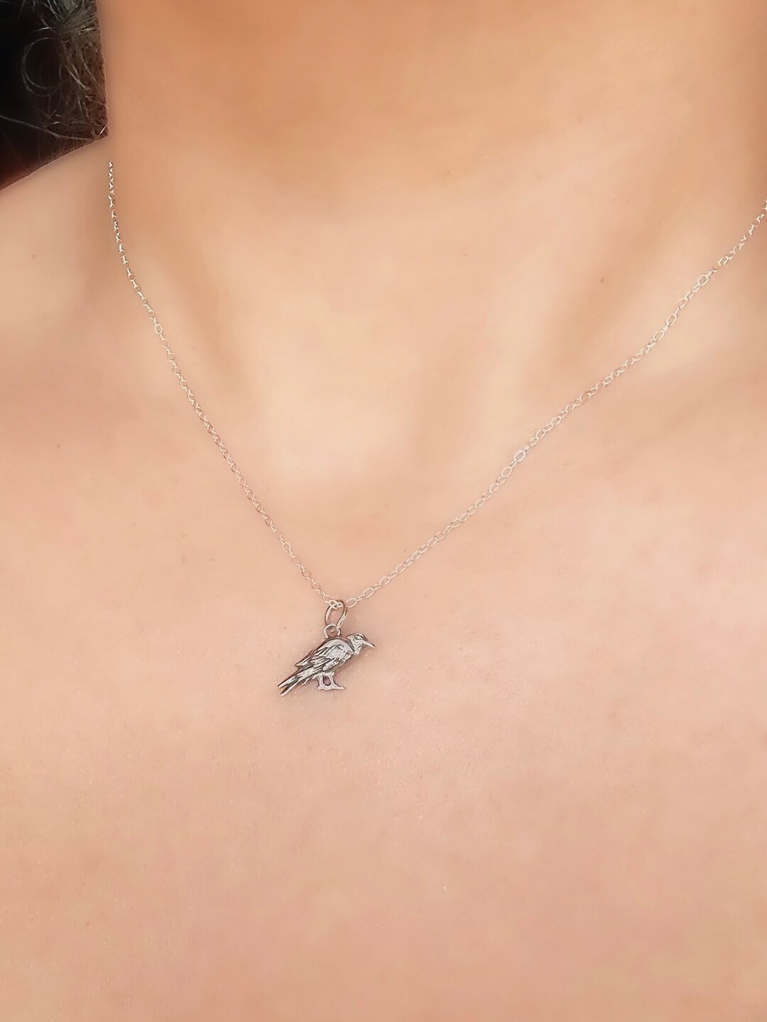 Sterling Silver Raven Necklace - Tiny Raven, Messenger Bird, Raven ...