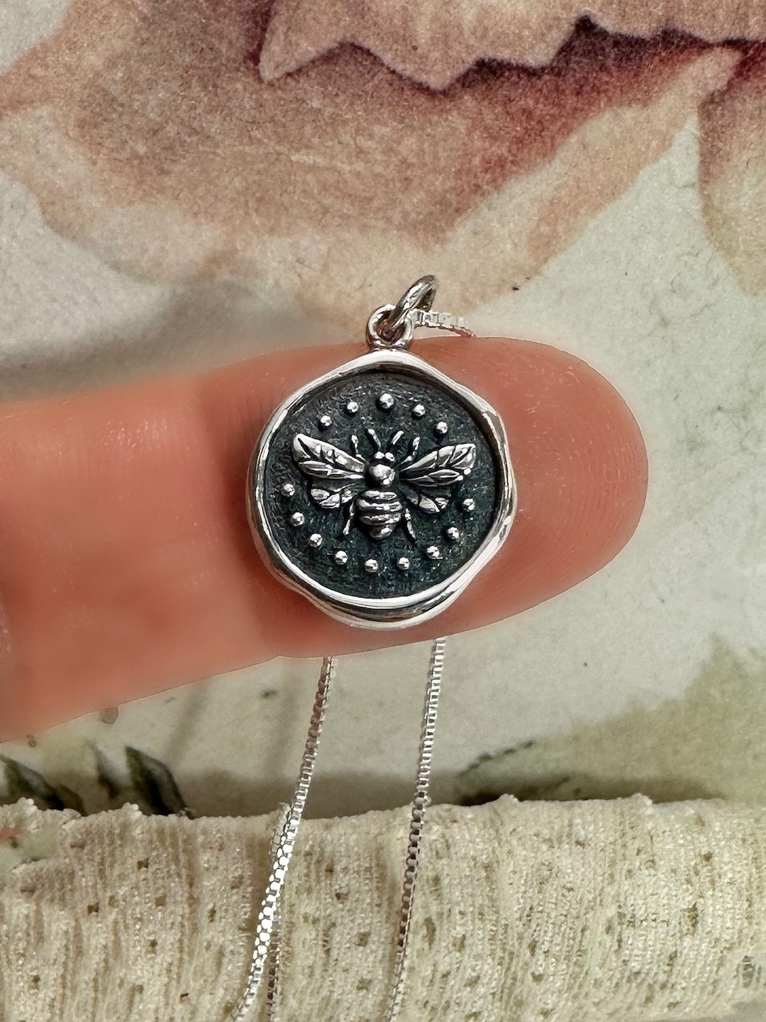 Dainty Bee Necklace - Sterling Silver Wax Seal Bee, Bee Jewelry ...