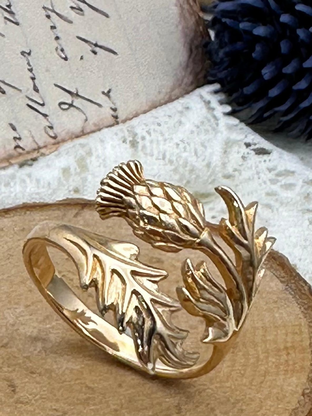 Gold Thistle Ring - Scottish Thistle Ring, Adjustable Ring, Symbolic ...