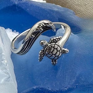 Baby Sea Turtle Ring - Sterling Silver Adjustable Ring - Nautical ...