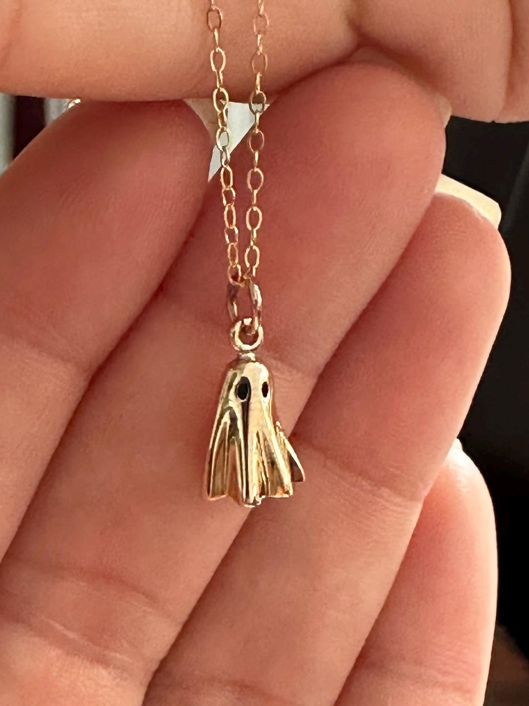 14k Gold Filled Ghost Necklace. Silver 3D Ghost Necklace, Fun Halloween ...