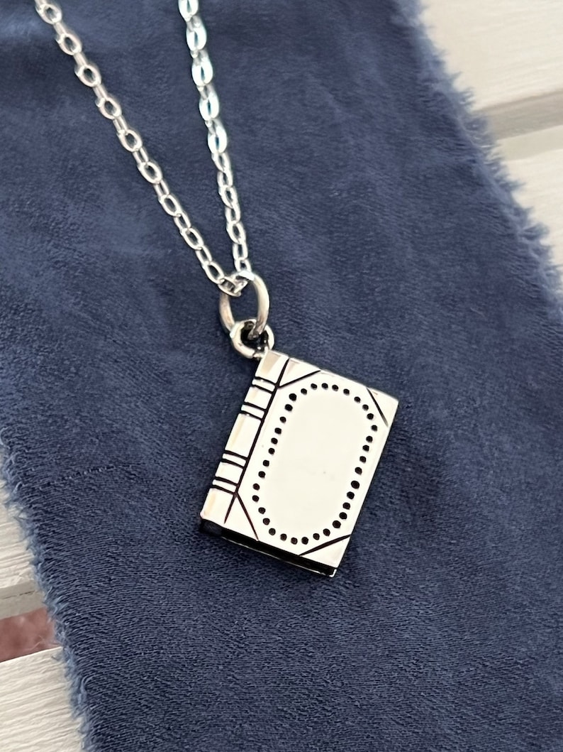 Silver Book Necklace 3D Book Pendant Teachers Gift - Etsy