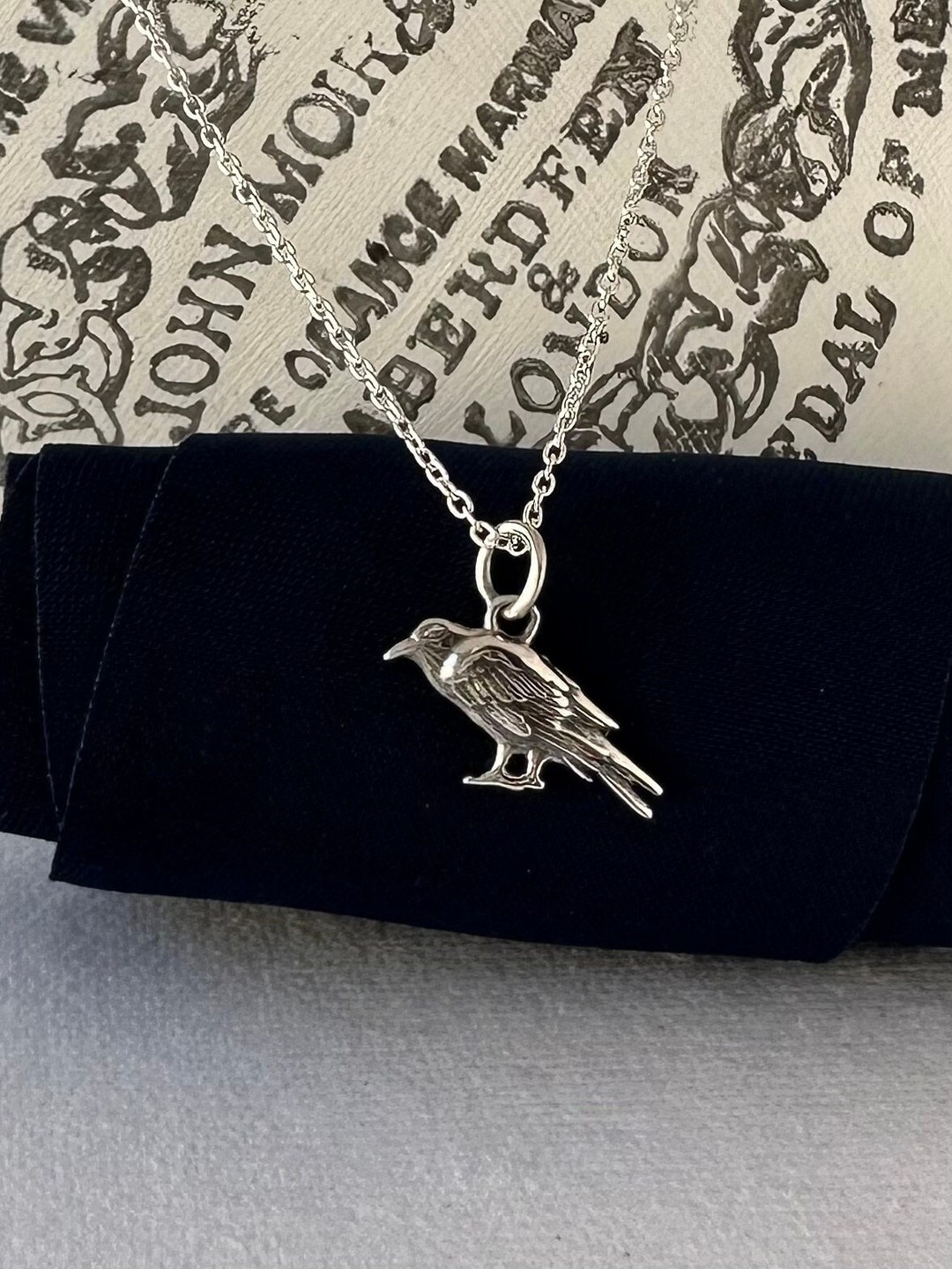 Sterling Silver Raven Necklace - Tiny Raven, Messenger Bird, Raven ...