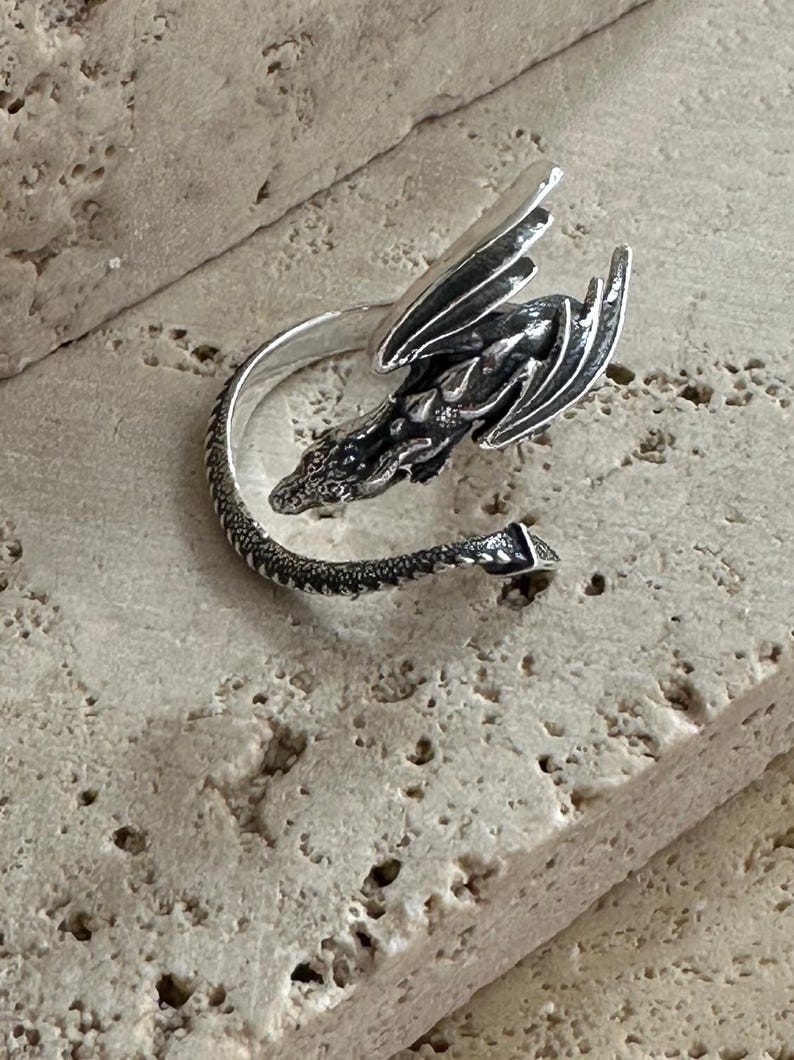 Dragon Ring - Sterling Silver Adjustable Ring, Medieval Jewelry ...