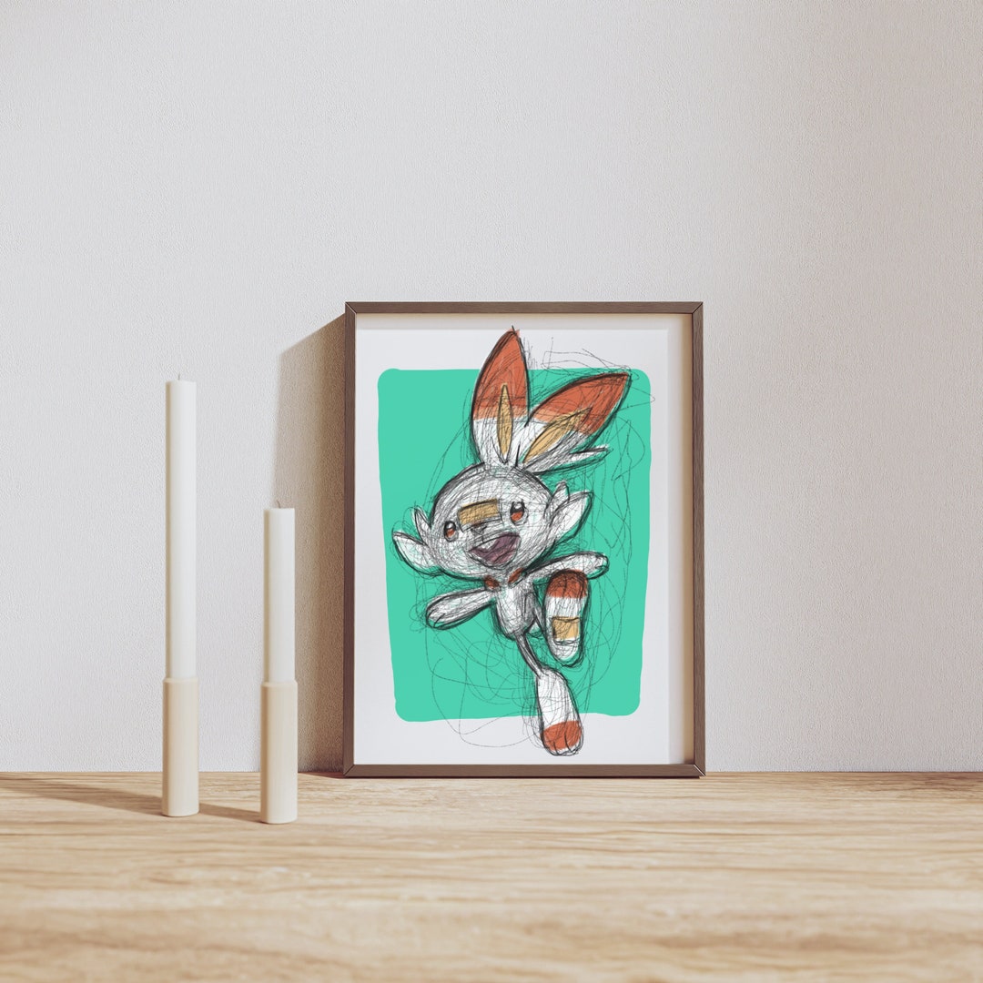 Scorbunny Gen 8 Pokemon Starter Instant Digital Download Scribble ...