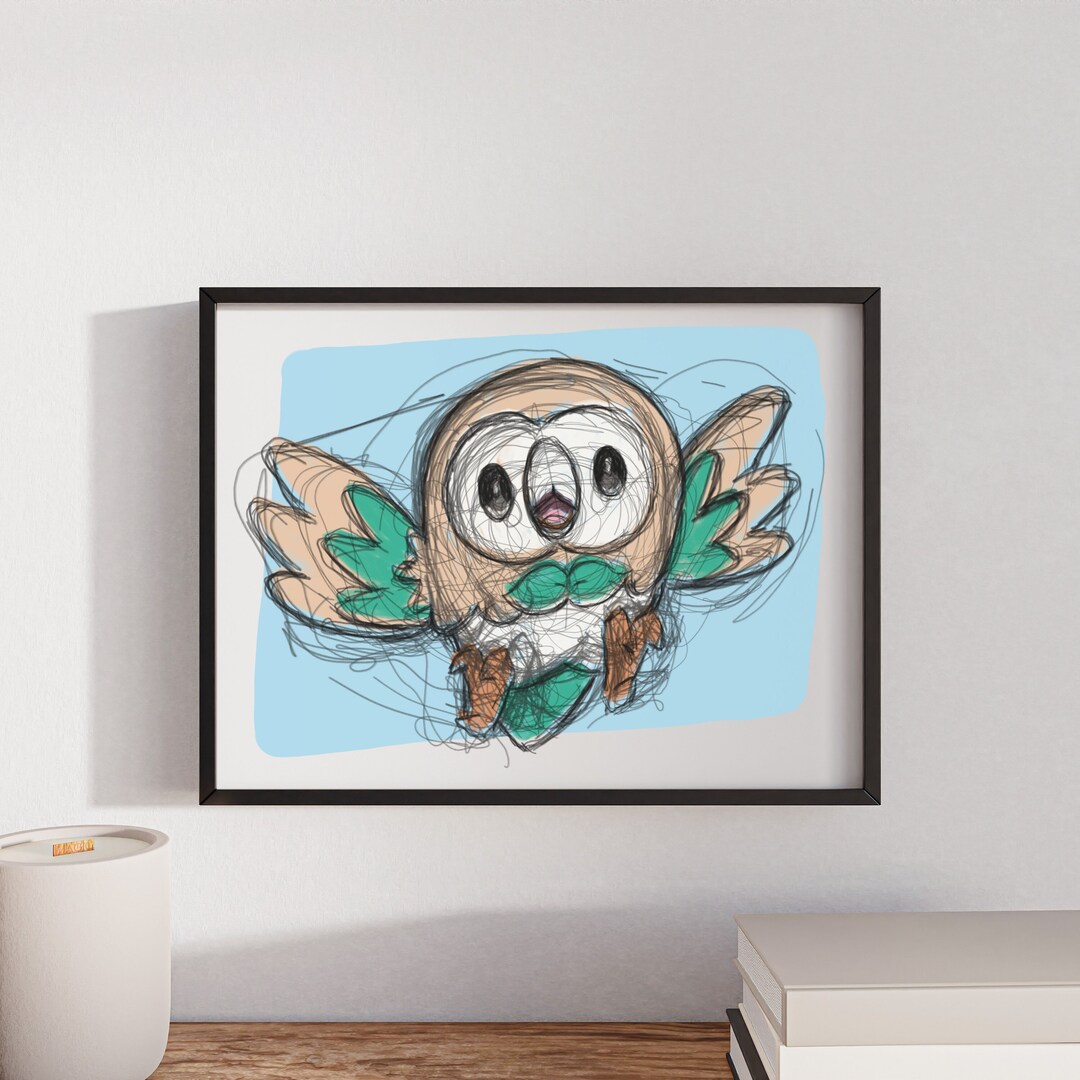 Rowlet Pokemon Gen 7 Instant Digital Download Scribble Sketch Anime ...
