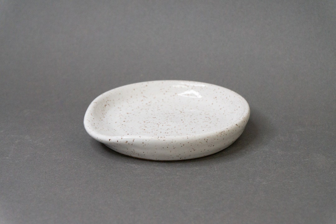 Ceramic Spoon Rest - 4" Handmade Stoneware - Glazed White Kitchen ...
