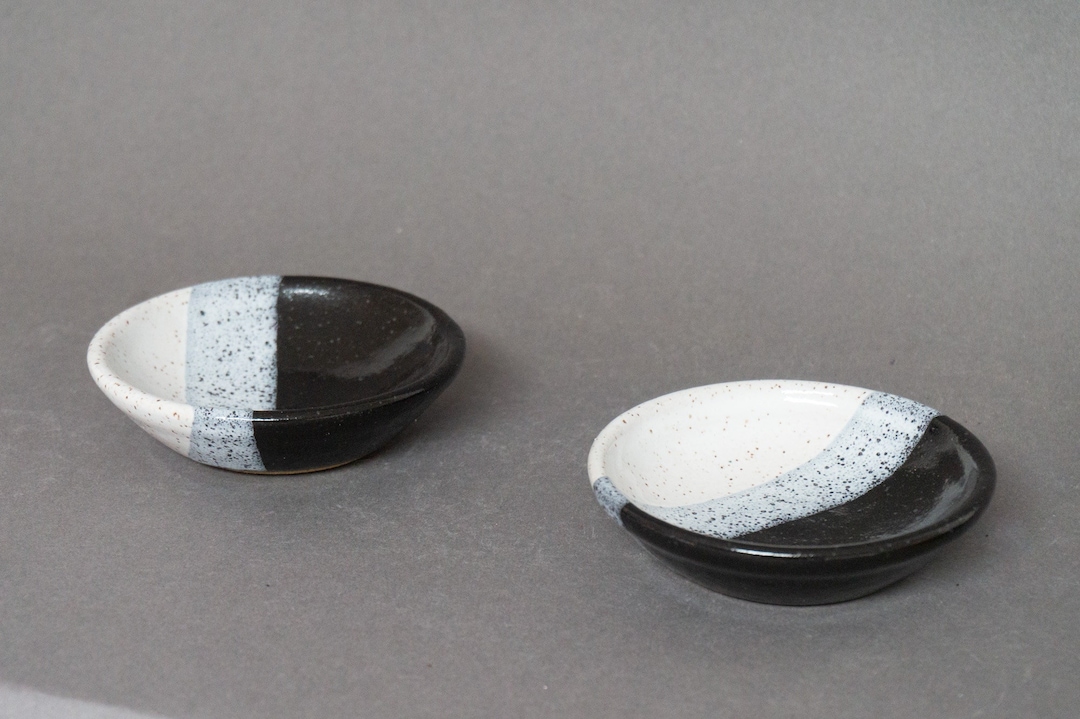 Black and White Striped Clay Dish 3 Trinket Bowl Handmade Ceramic Salt ...