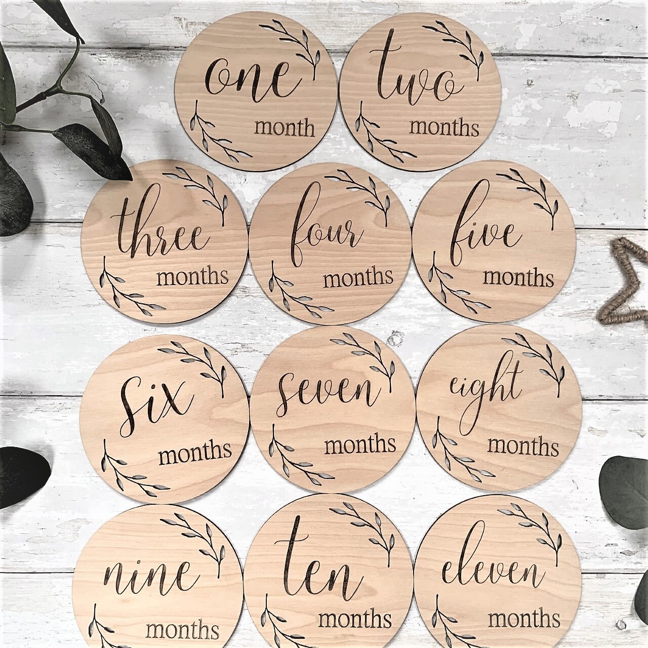 Baby Milestone Discs / Plaques Wooden Month 1 12 - Etsy UK