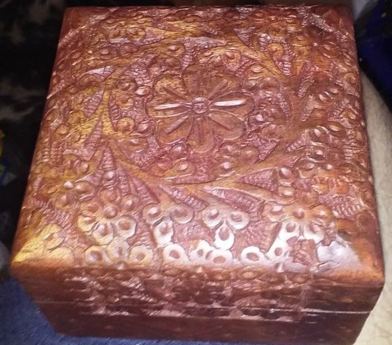 Beautifully "hand Carved" Highly Detailed (square) Rosewood, Keepsake ...