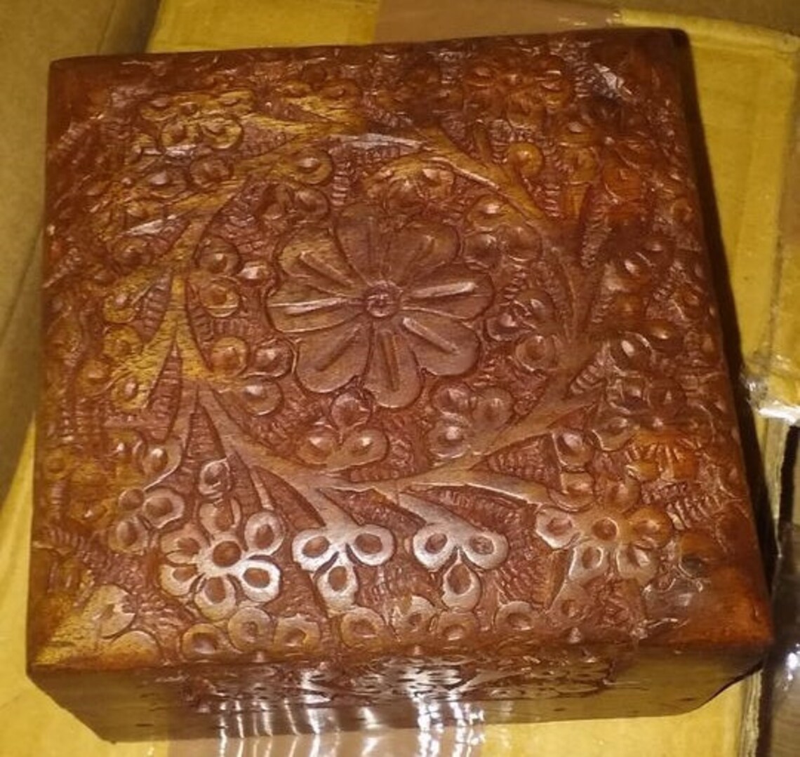 Beautifully "hand Carved" Highly Detailed (square) Rosewood, Keepsake ...