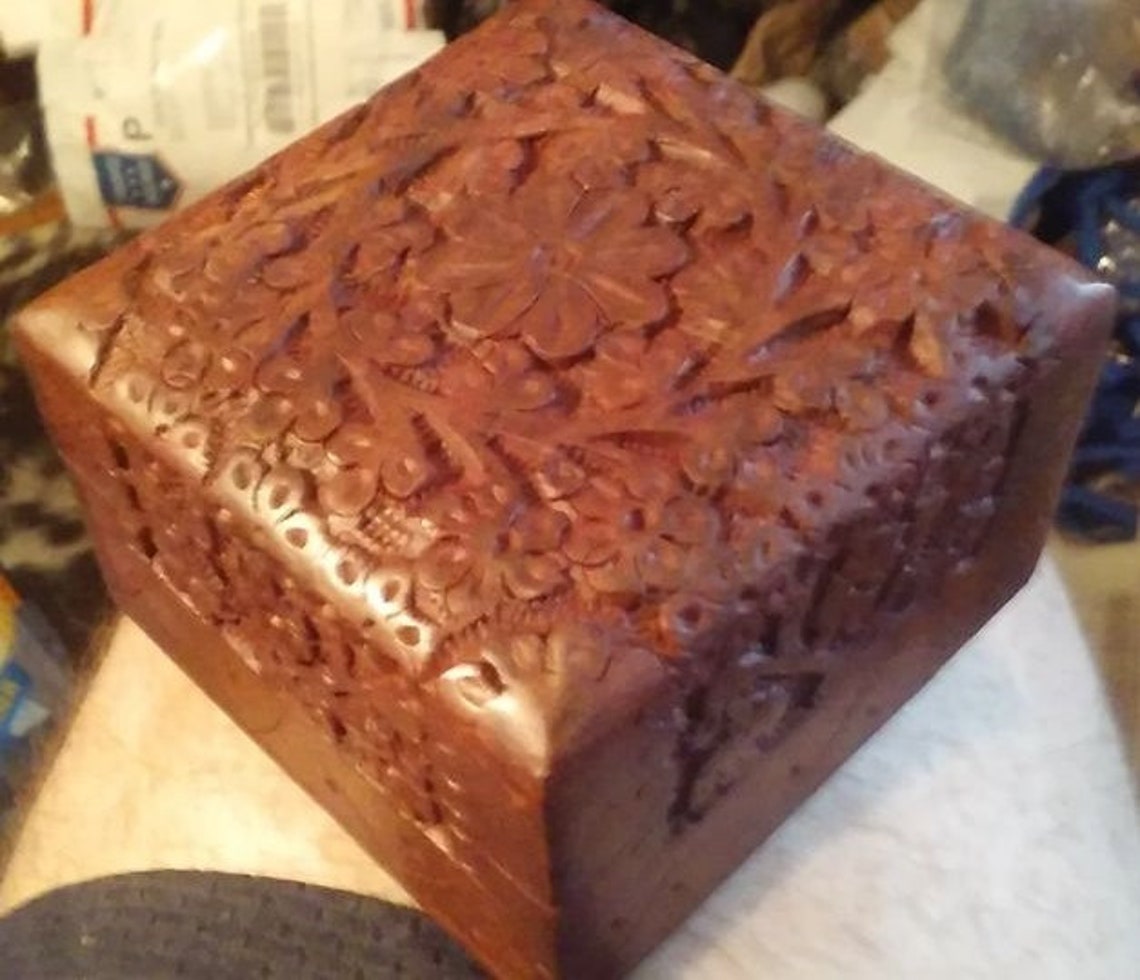 Beautifully "hand Carved" Highly Detailed (square) Rosewood, Keepsake ...
