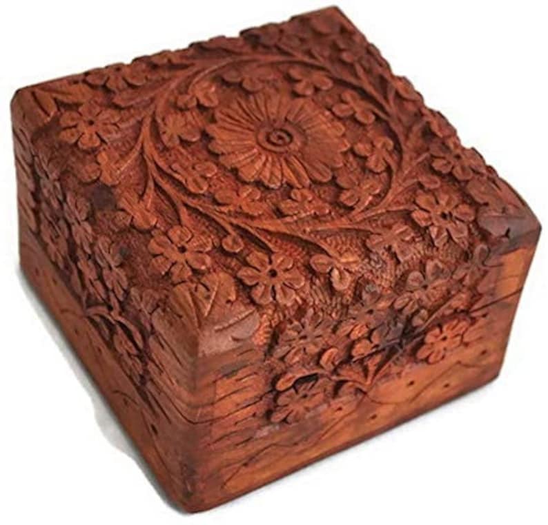 Beautifully "hand Carved" Highly Detailed (square) Rosewood, Keepsake ...