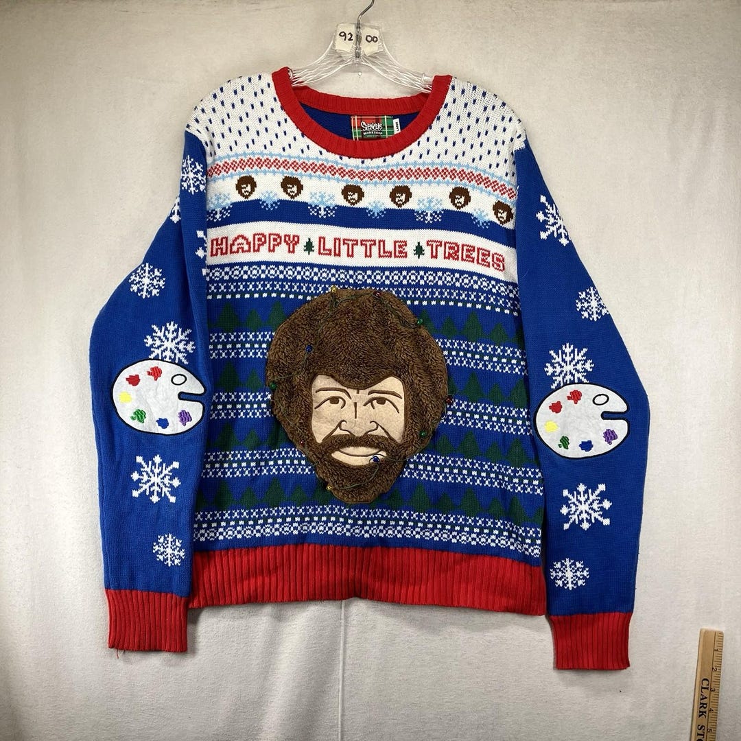 First Place Winner, XL, BOB ROSS, (**lighted**) "ugly-christmas-sweater ...