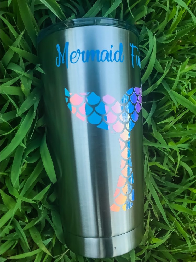 Mermaid Fuel 20oz Stainless Steel Tumbler// Holographic Mermaid Tail - Etsy