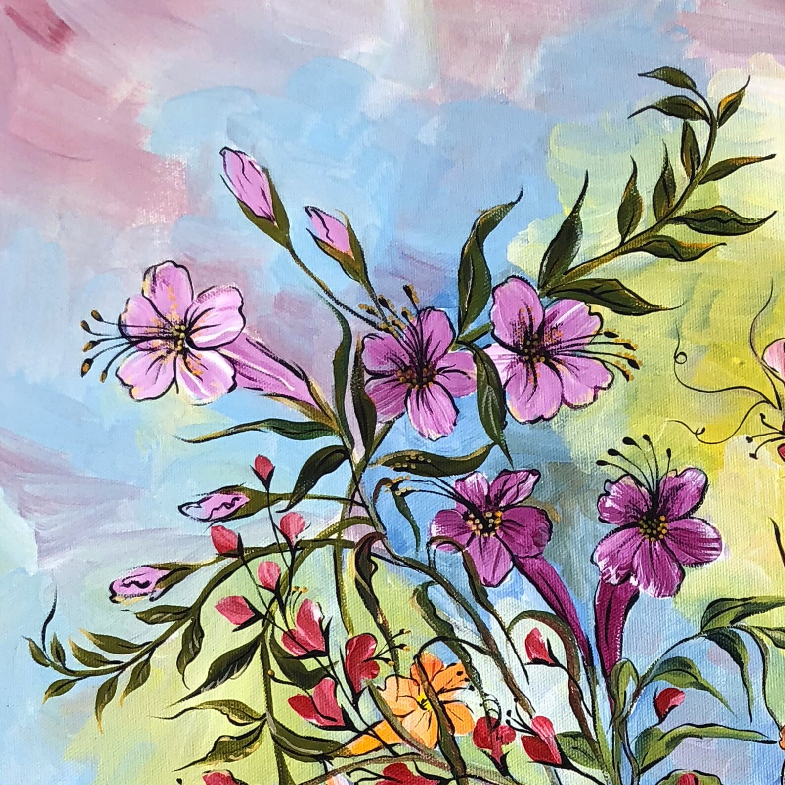 Pastel Flower Field Acrylic on Canvas - Etsy 日本