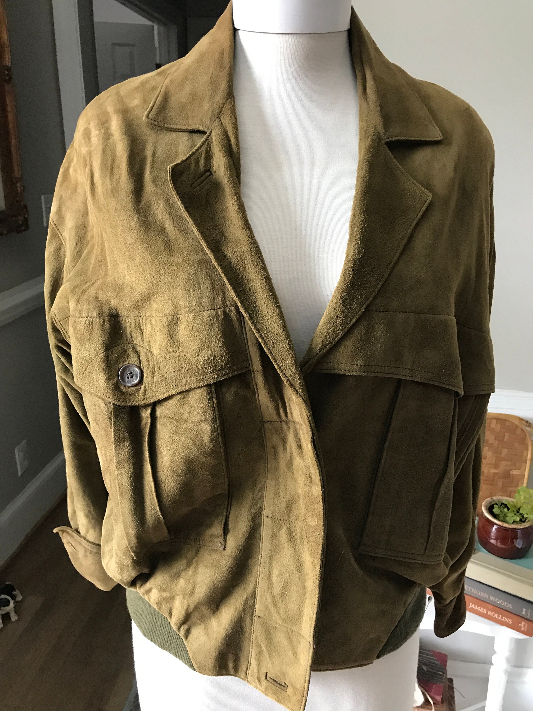 Ruff Hewn Suede Ladies Jacket vintage size Medium olive - Etsy