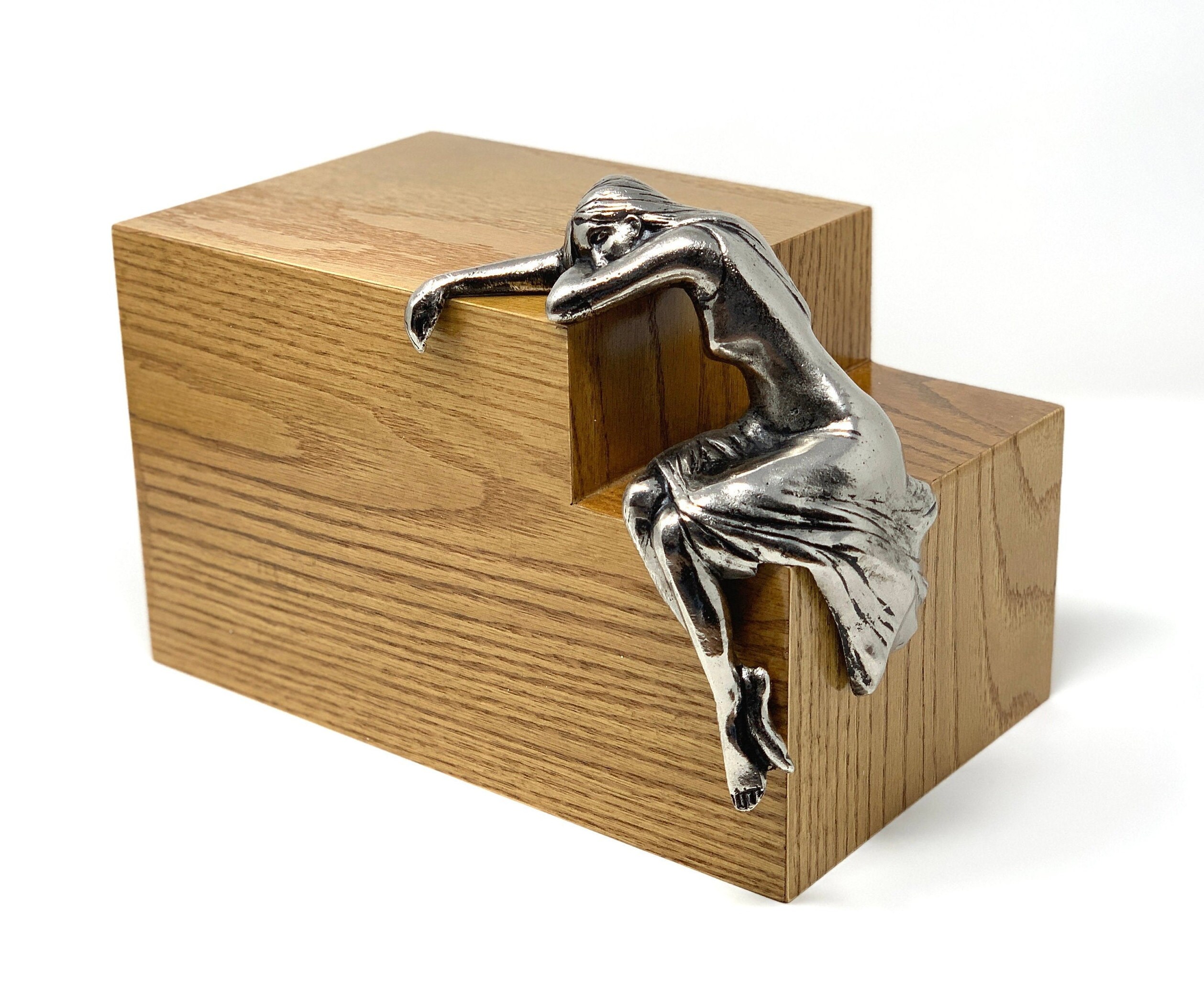 Weeping Angel Cremation Urn: Solid Oak Casket, Metal Figurine - Etsy