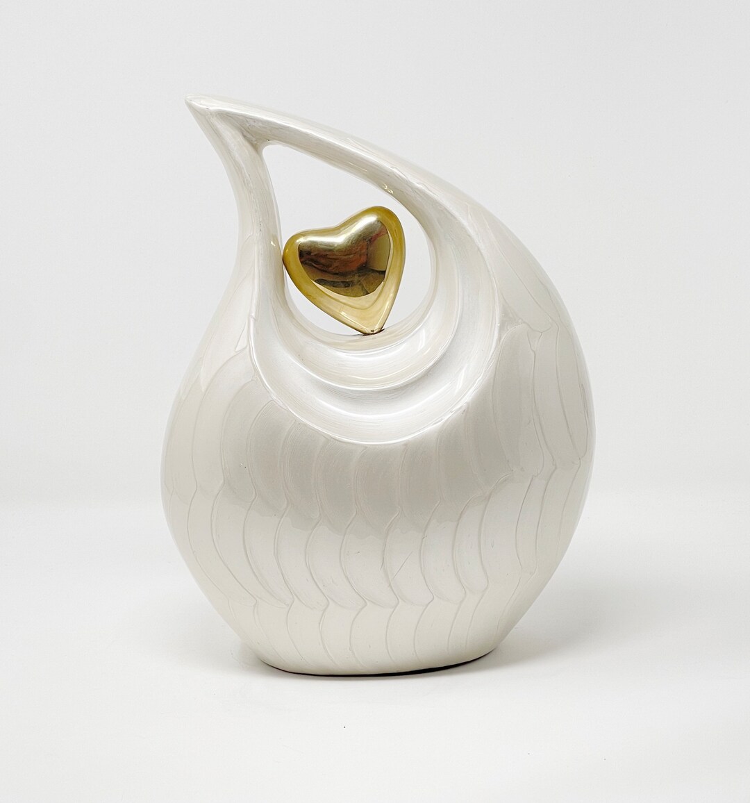 Teardrop White Cremation Urn Metal Modern Brass With Heart Cremation ...