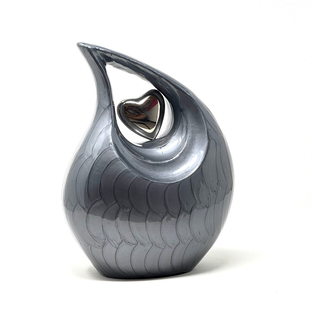Space Grey Cremation Urn: Teardrop Brass Urn With Silver Heart - Etsy UK