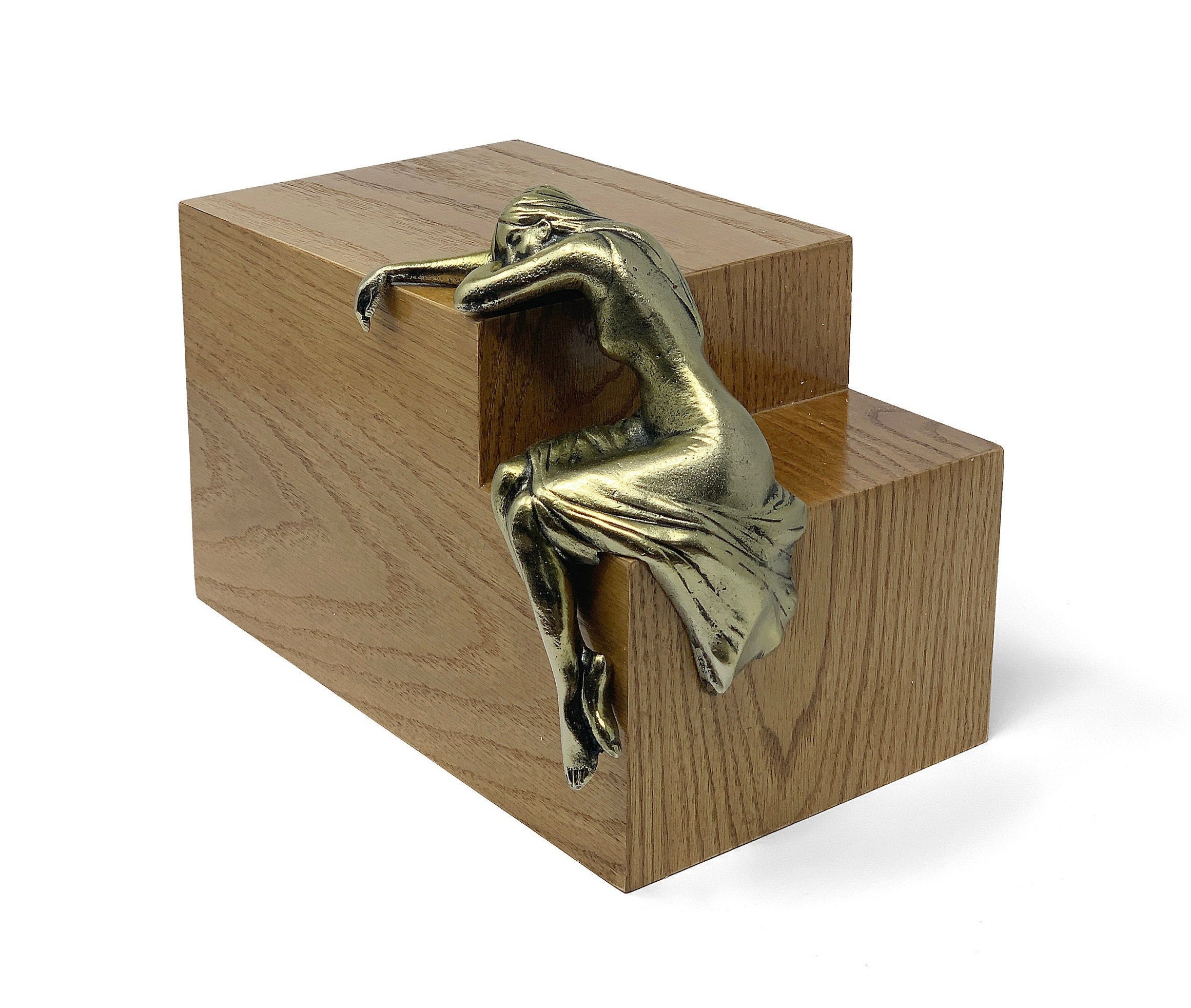 Weeping Angel Cremation Urn: Solid Oak Casket, Metal Figurine - Etsy