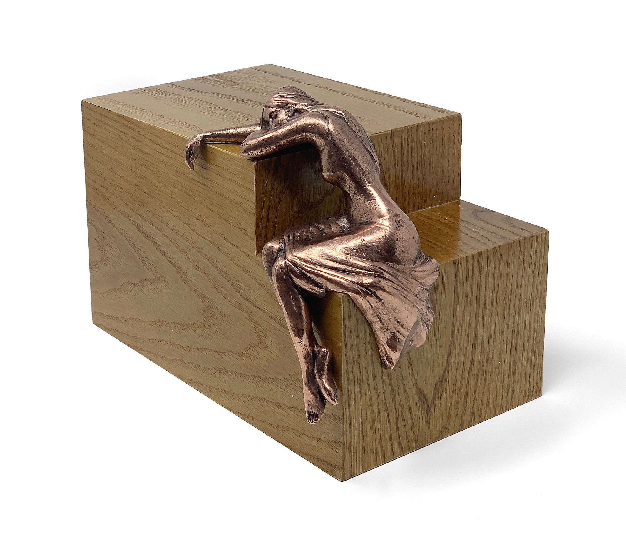 Weeping Angel Cremation Urn: Solid Oak Casket, Metal Figurine - Etsy