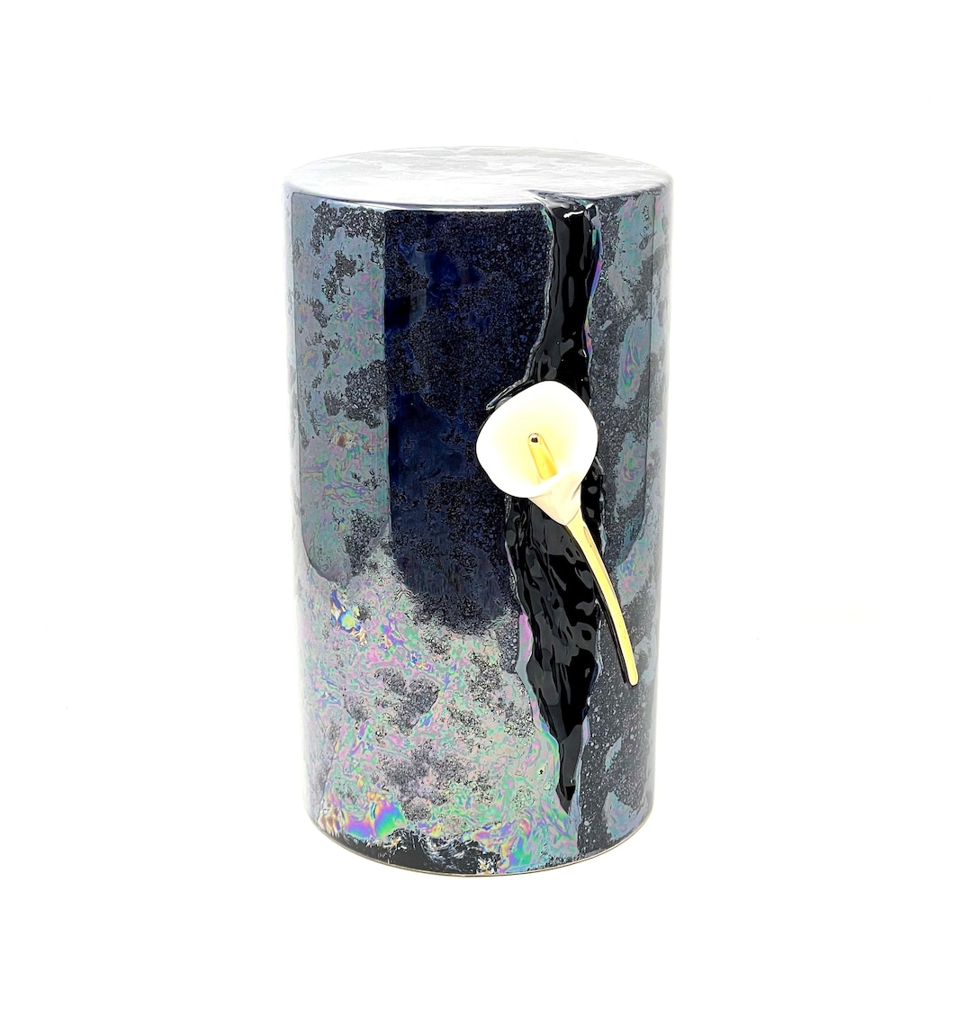 Ceramic Urn for Ashes Space Black Lily in Cylindrical Cremation Urn for ...