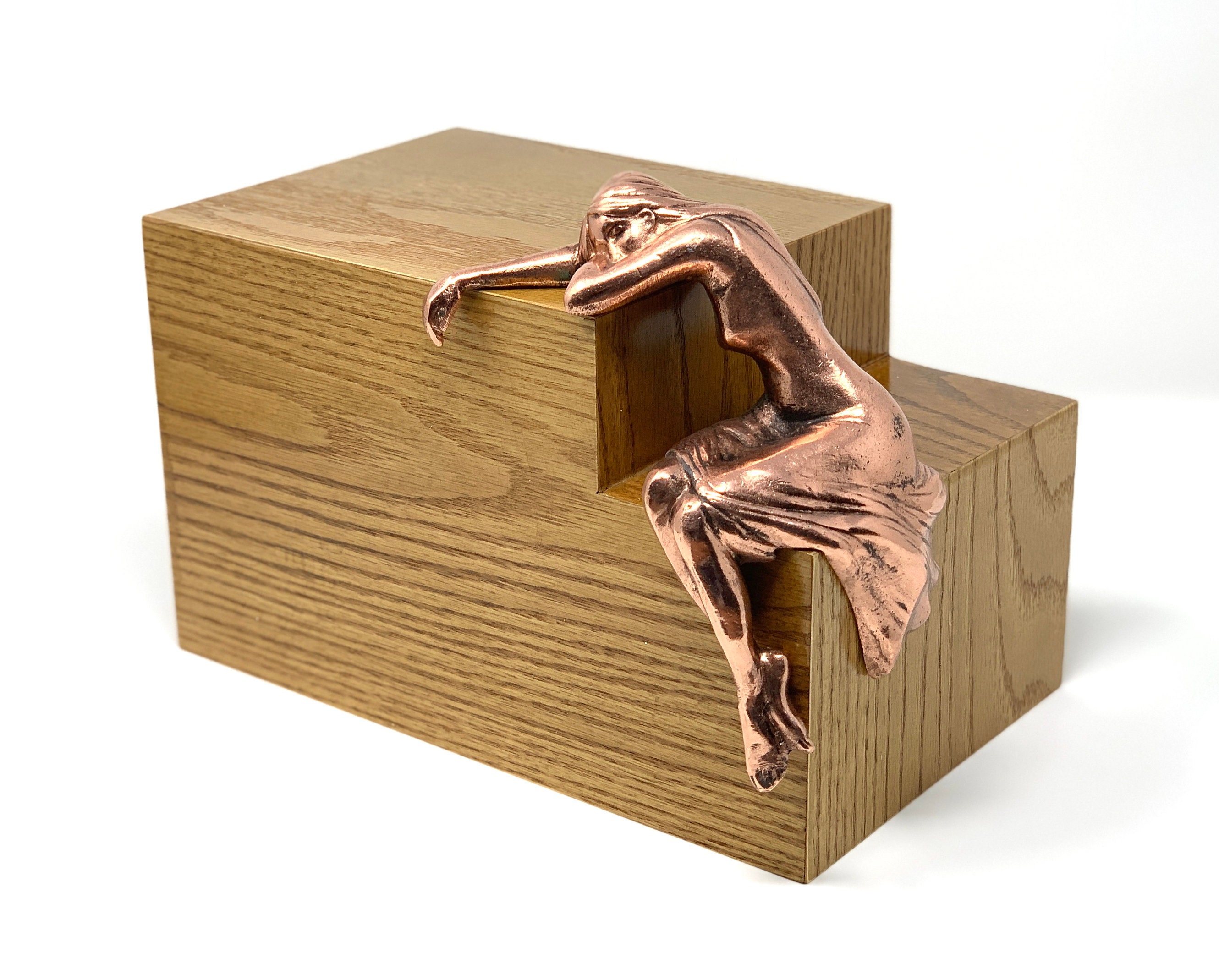 Weeping Angel Cremation Urn: Solid Oak Casket, Metal Figurine - Etsy