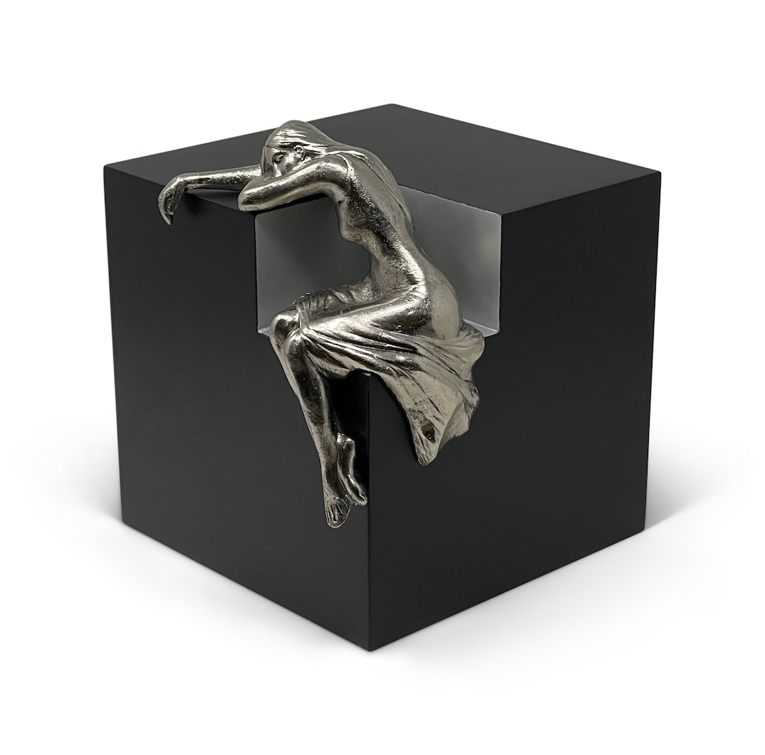 Weeping Woman Cremation Urn: Handmade Metal Figurine, Black Memorial ...