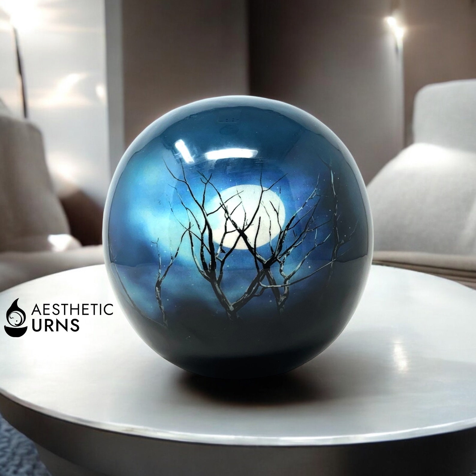 Sphere Urn for Ashes Moon and Tree Cremation Modern Urn for Ashes ...