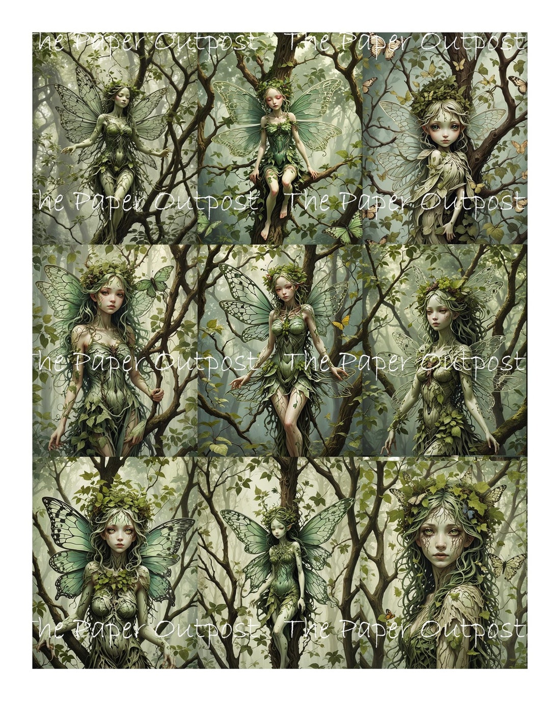 Tree Nymph Printable Images: Vintage Green Fairies (digital Kit) - Etsy
