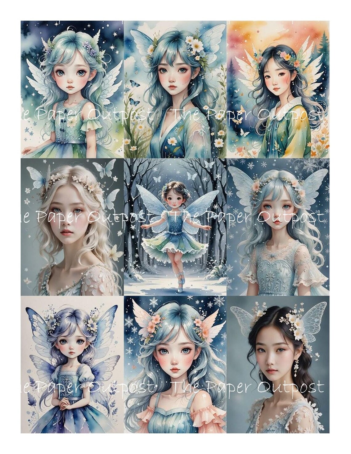 Blue Fairy Digital Collage Kit: Printable Winged Fairies (digital ...