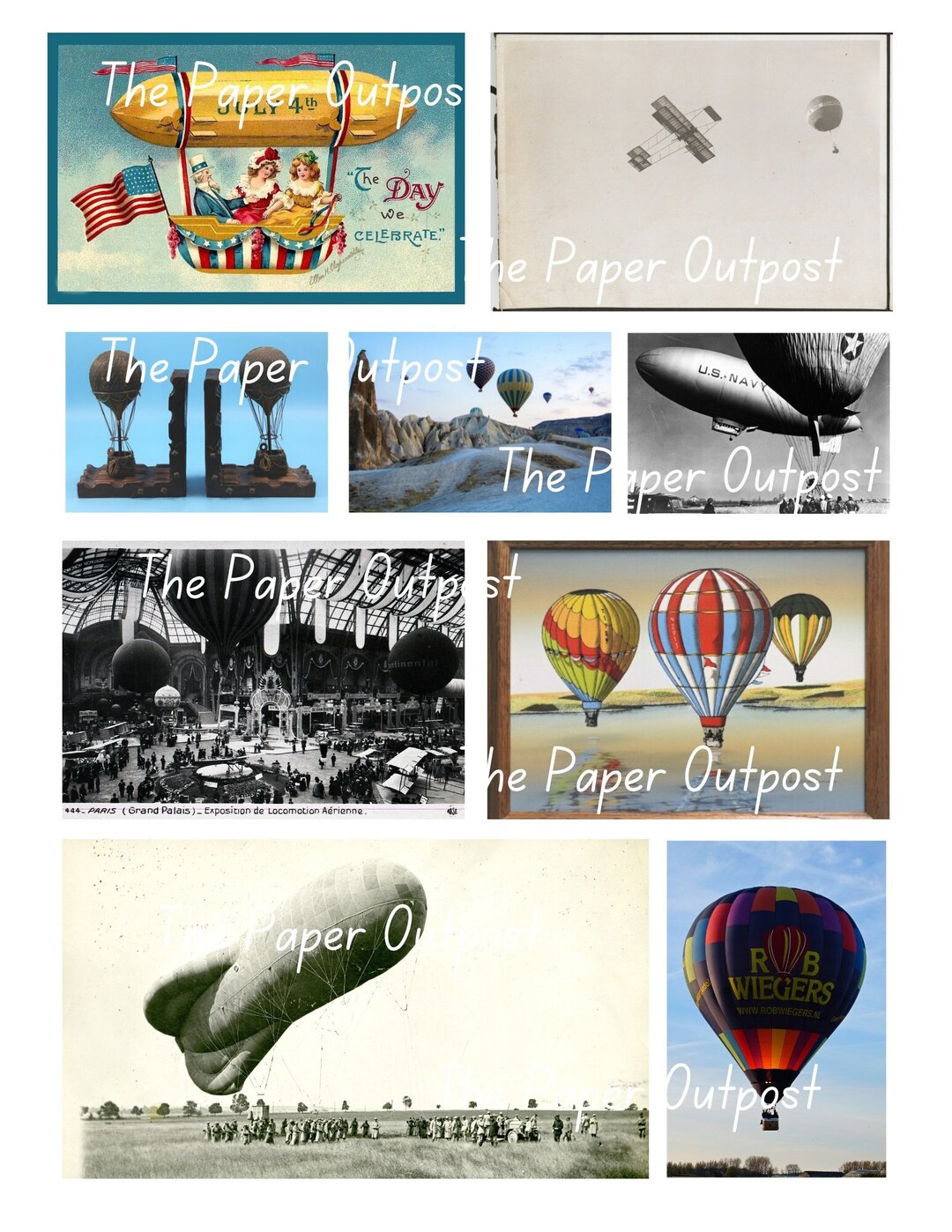 HOT AIR BALLOONS Vintage Digikit Digital Kit Digital Printable Digital ...