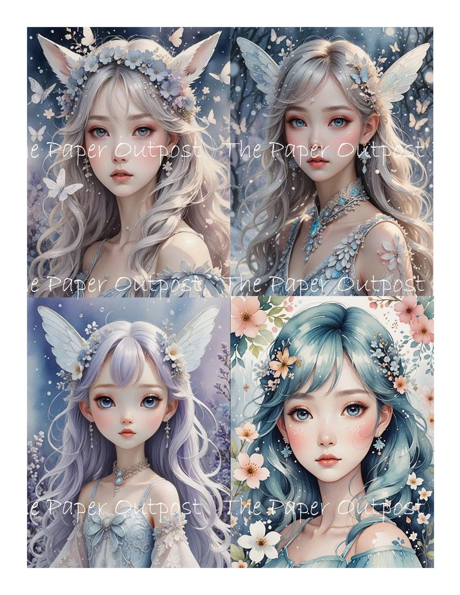 Blue Fairy Digital Collage Kit: Printable Winged Fairies (digital ...