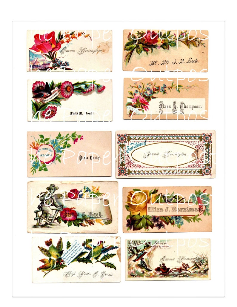 Victorian Calling Cards Digital Printable Kit 50 Cards for - Etsy