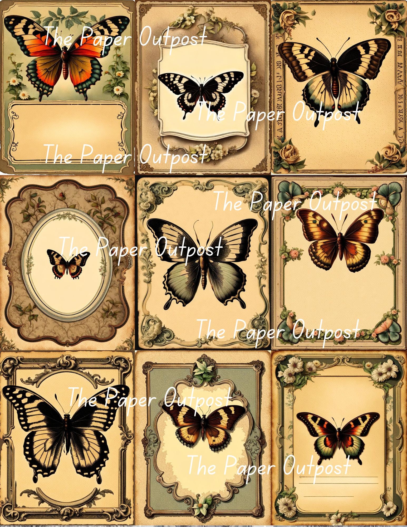 Vintage Butterfly Labels: Printable Digital Collage Kit (digital ...