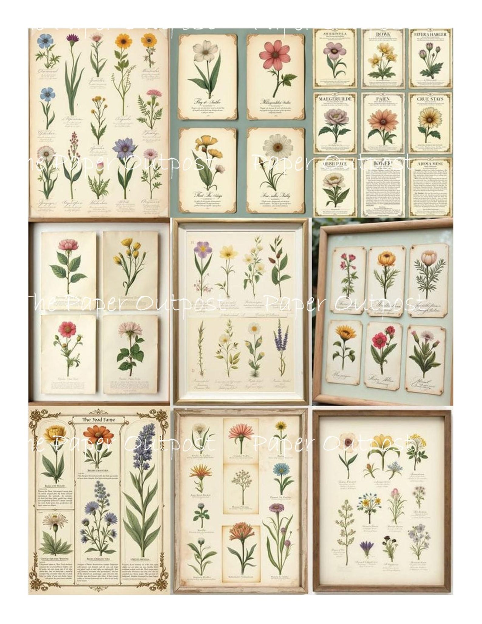 Printable Flower Cards Digikit: Botanical Ephemera (digital Download ...