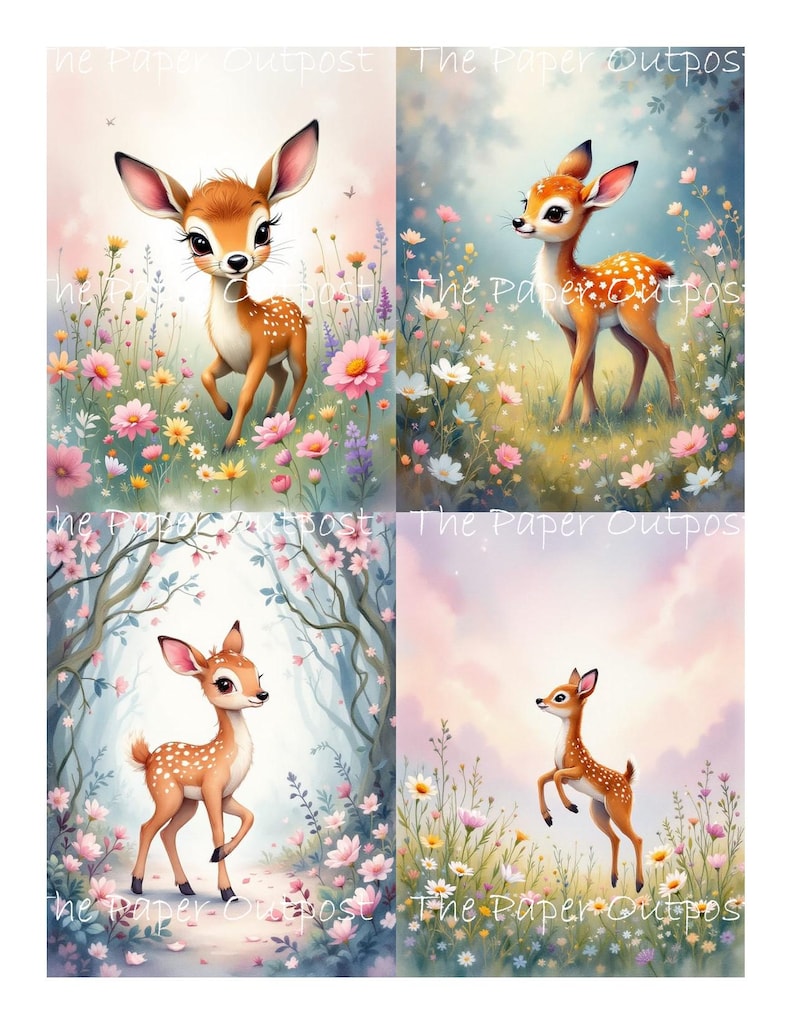 Baby Deer Fawn Digital Kit: Vintage Woodland Prints (digital Download ...