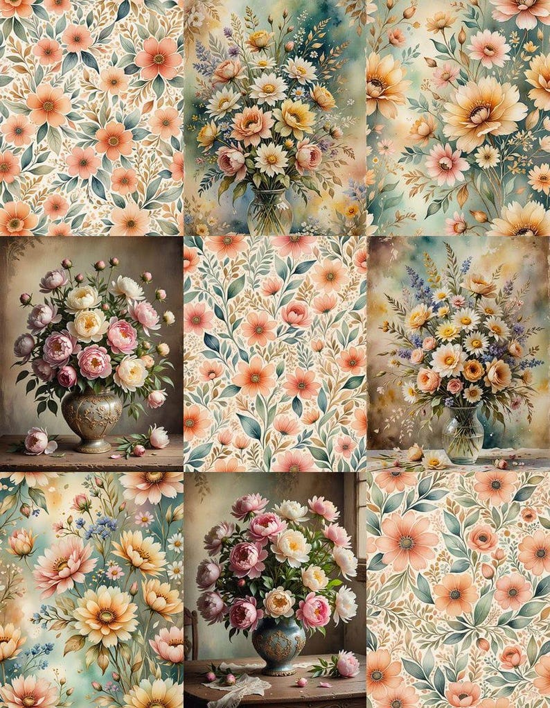 Spring Flowers Digital Paper: Floral Botanical Printable (digikit) - Etsy